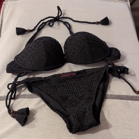 Victoria's Secret | Swim | Victoria Secret Black Crochet Push Up Bikini ...